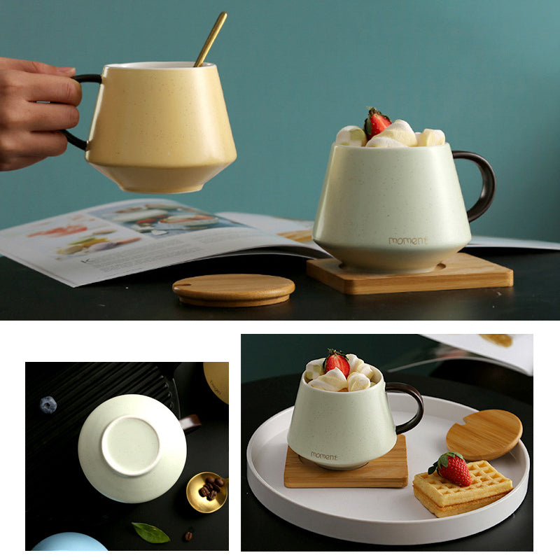 Personlighetsfärgad mugg med lock och sked, Mjölk Frukost Keramisk Kopp ...